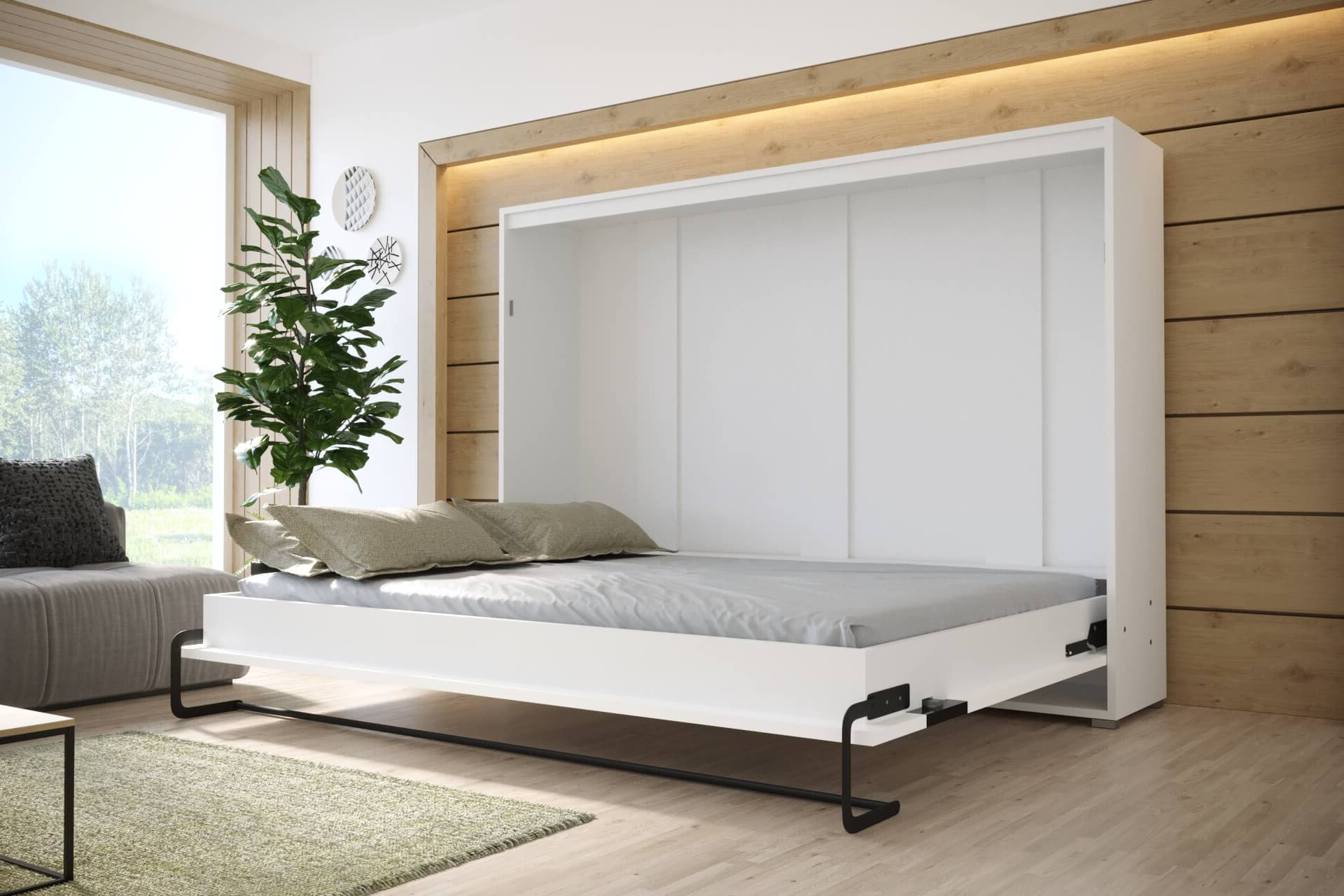 Sklapovací postel 140 Homer (bílá matná + lesklá černá) (horizontální ...