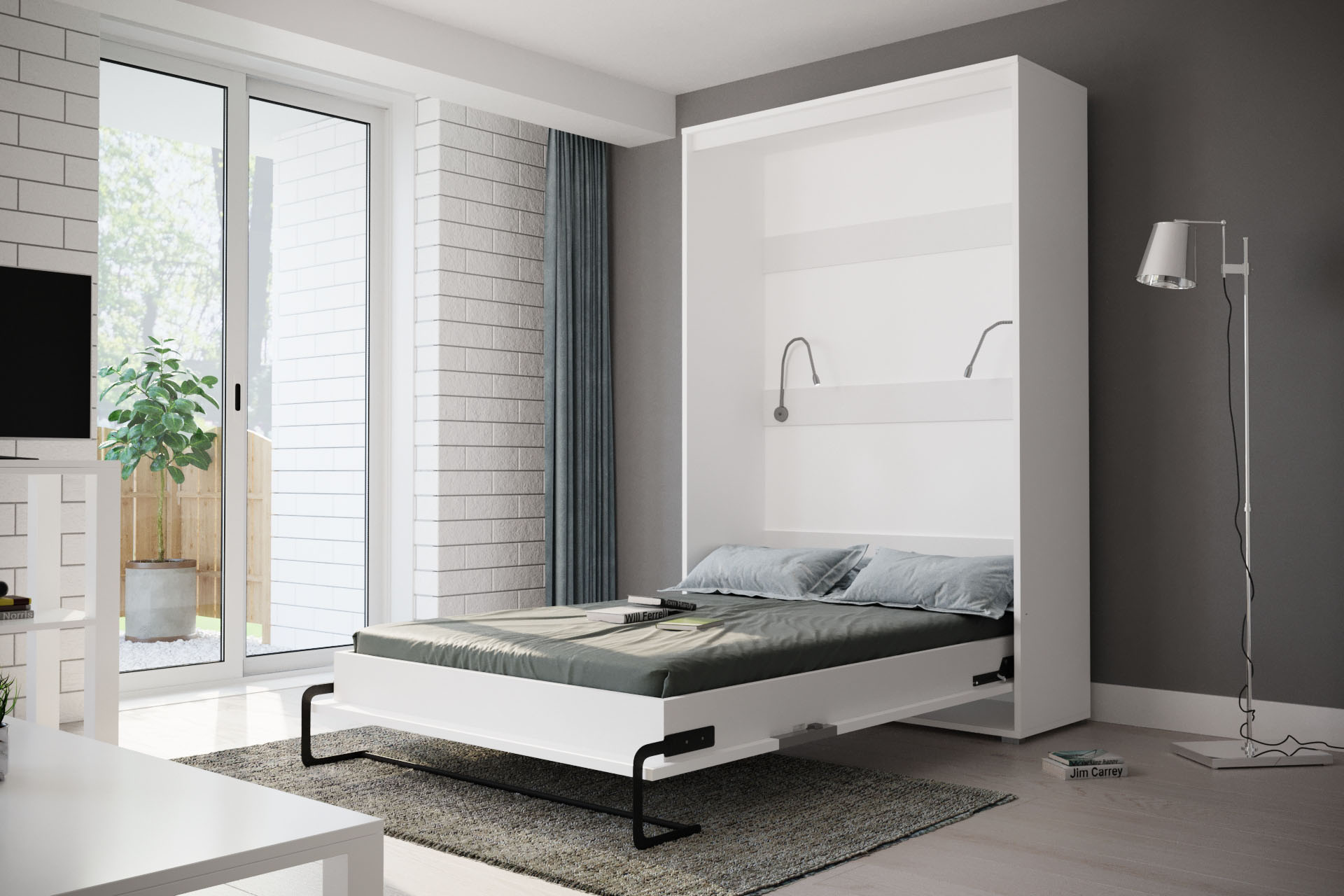 Sklapovací postel 140 Homer (bílá matná + lesklá bílá) (vertikální) (s ...