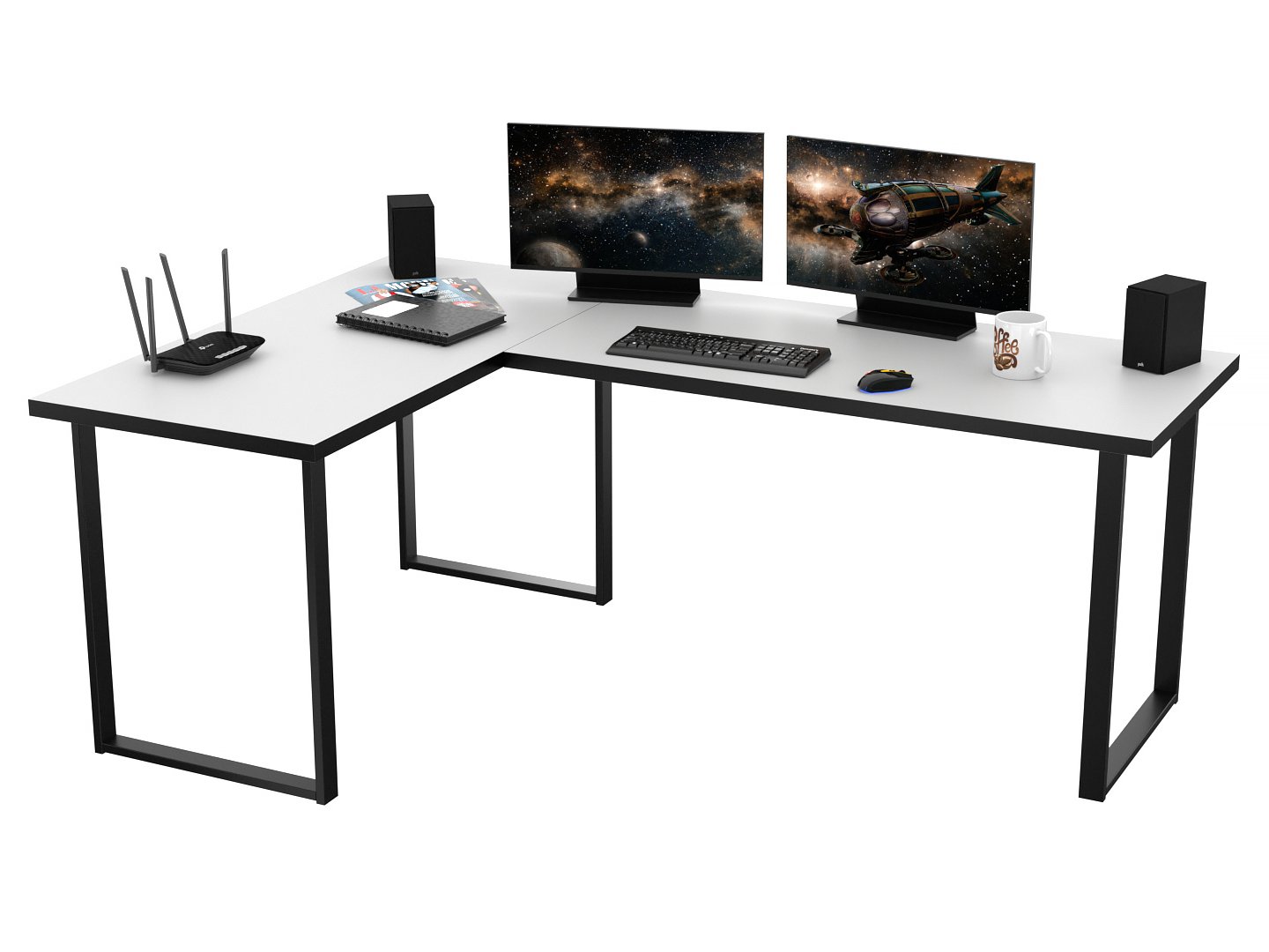 Rohový pc stůl Vintid (bílá + černá) | HezkyNabytek