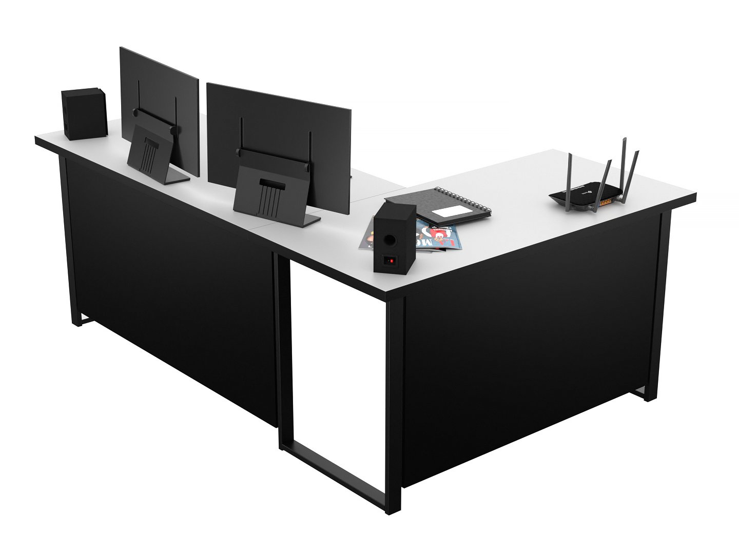 Rohový pc stůl Vintid (bílá + černá) | HezkyNabytek