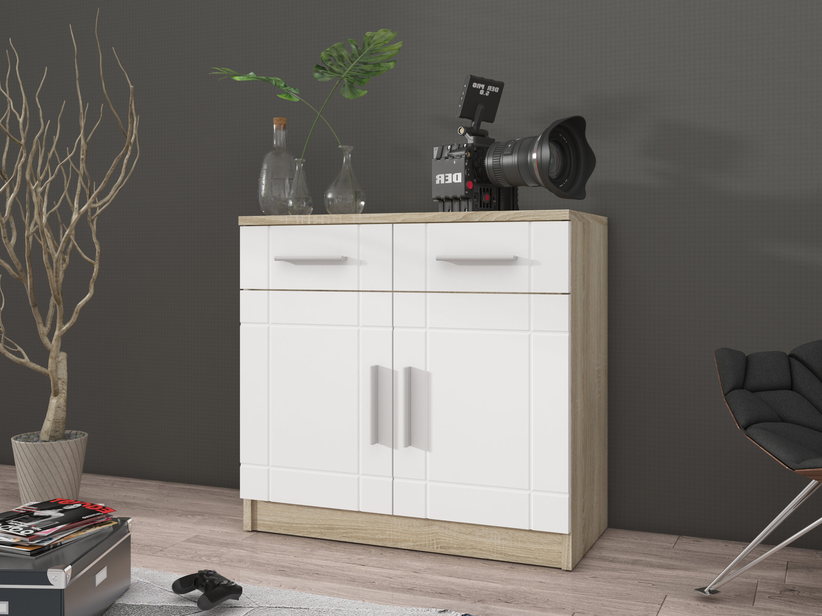 Komoda Porton 2F2S (dub sonoma + bílá) | HezkyNabytek