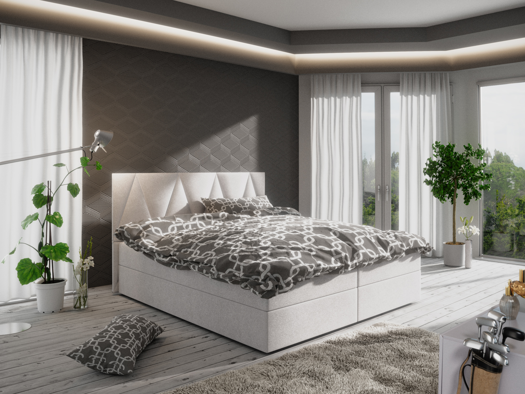 Manželská postel Boxspring 140 cm Fade 3 Comfort (béžová) (s matrací a ...