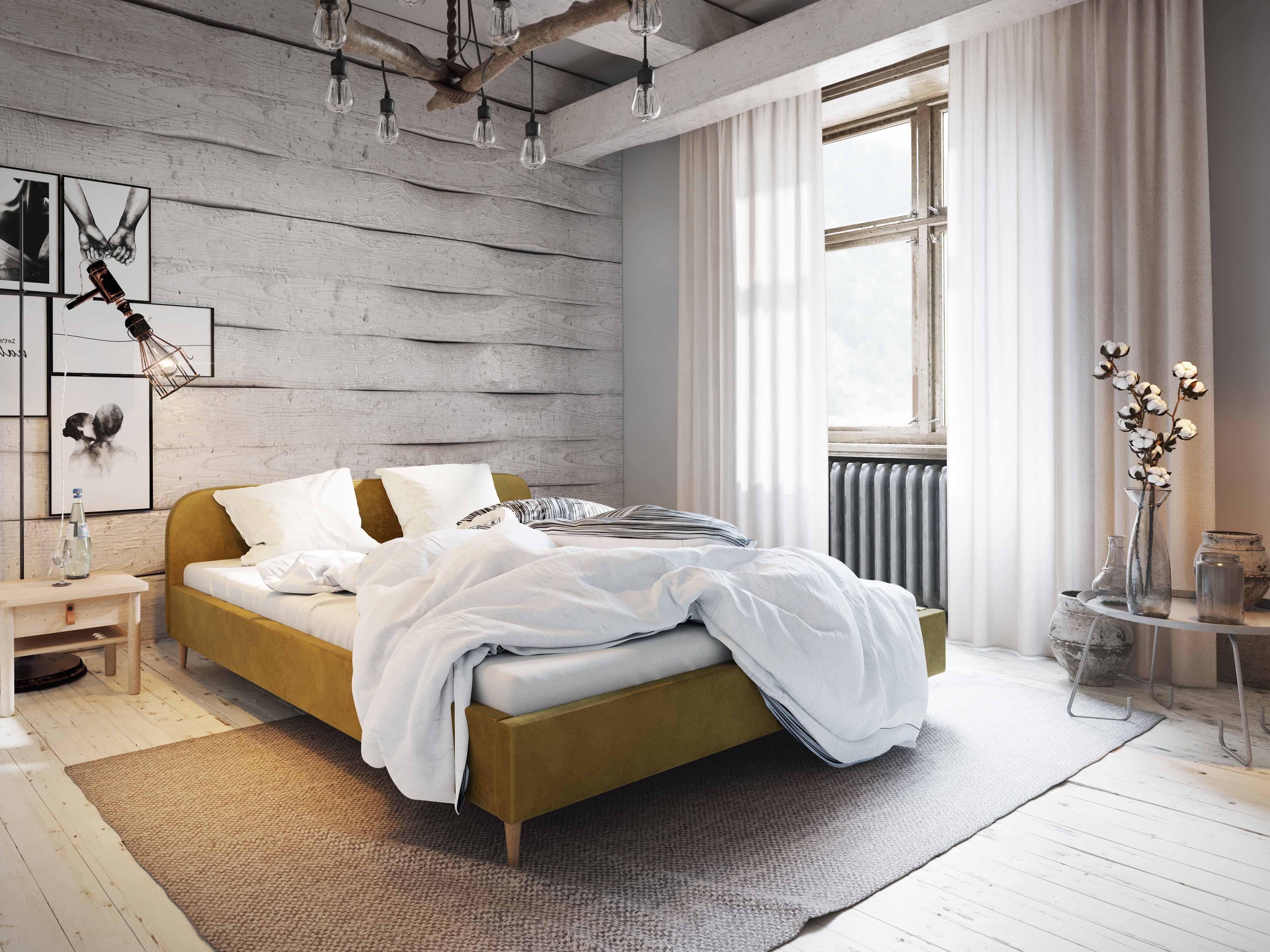 Manželská postel 140 cm Lon (zlatá) (bez roštu a úložného prostoru ...