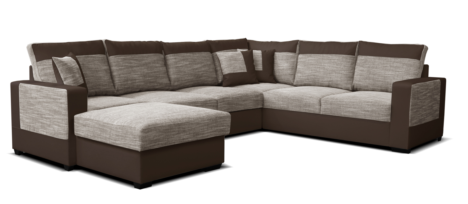 Rohová sedací souprava U Mega L+2F+A+2 (béžová + hnědá) (L) | HezkyNabytek