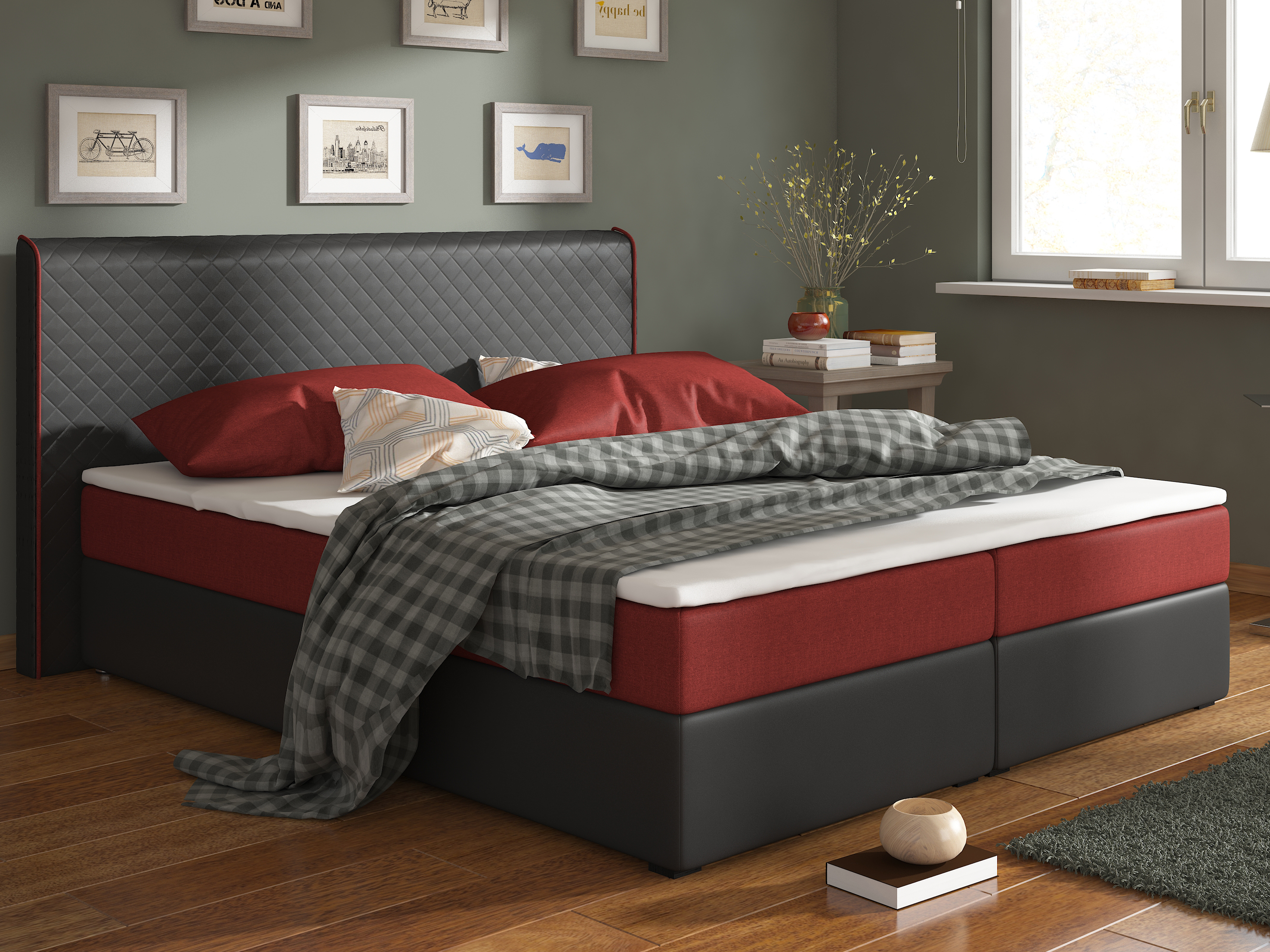 Manželská postel Boxspring 180 cm Bergamo (s matracemi) | HezkyNabytek