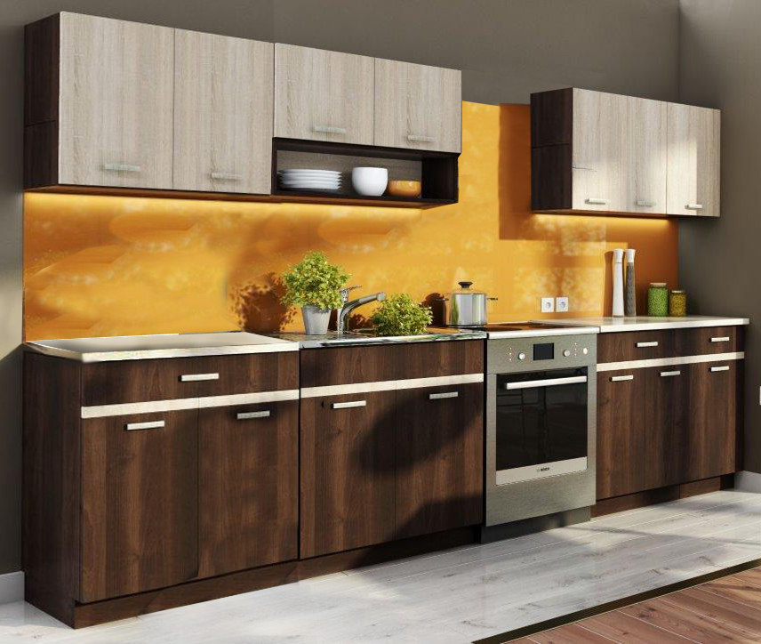 Kuchyně Cherry 260 cm Dub sonoma + Ořech | HezkyNabytek